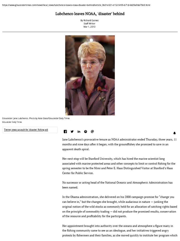 Lubchenco leaves NOAA, 'disaster' behind _ Local News _ gloucestertimes ...