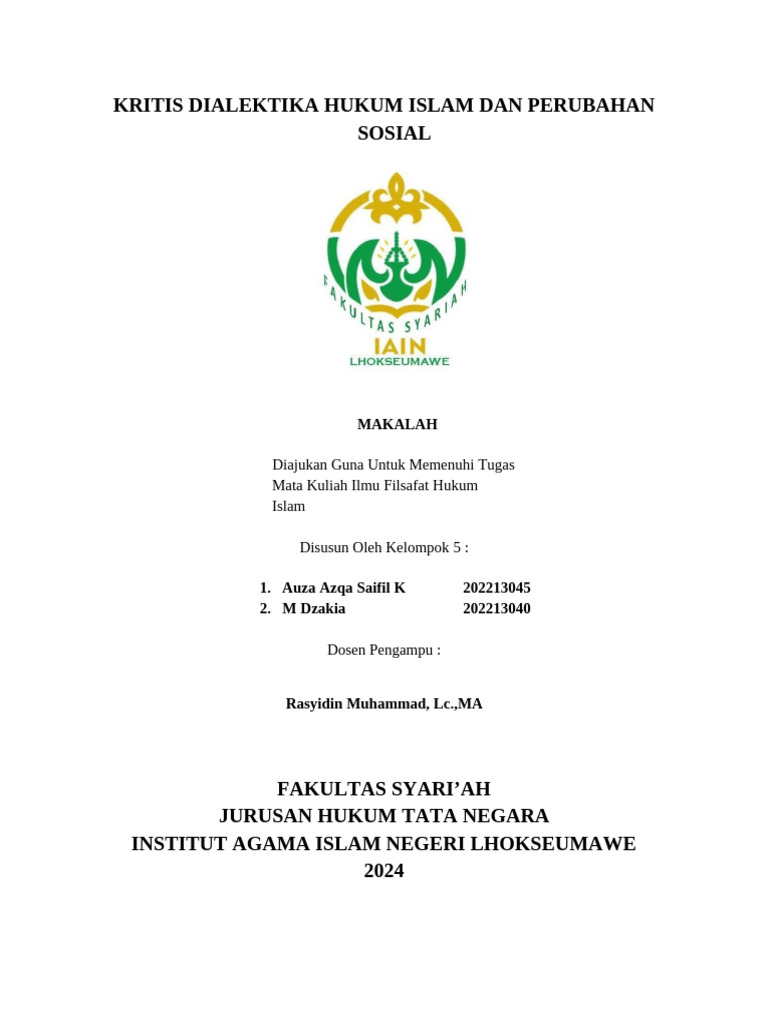 Dialektika Hukum Islam dan Perubahan Sosial | PDF