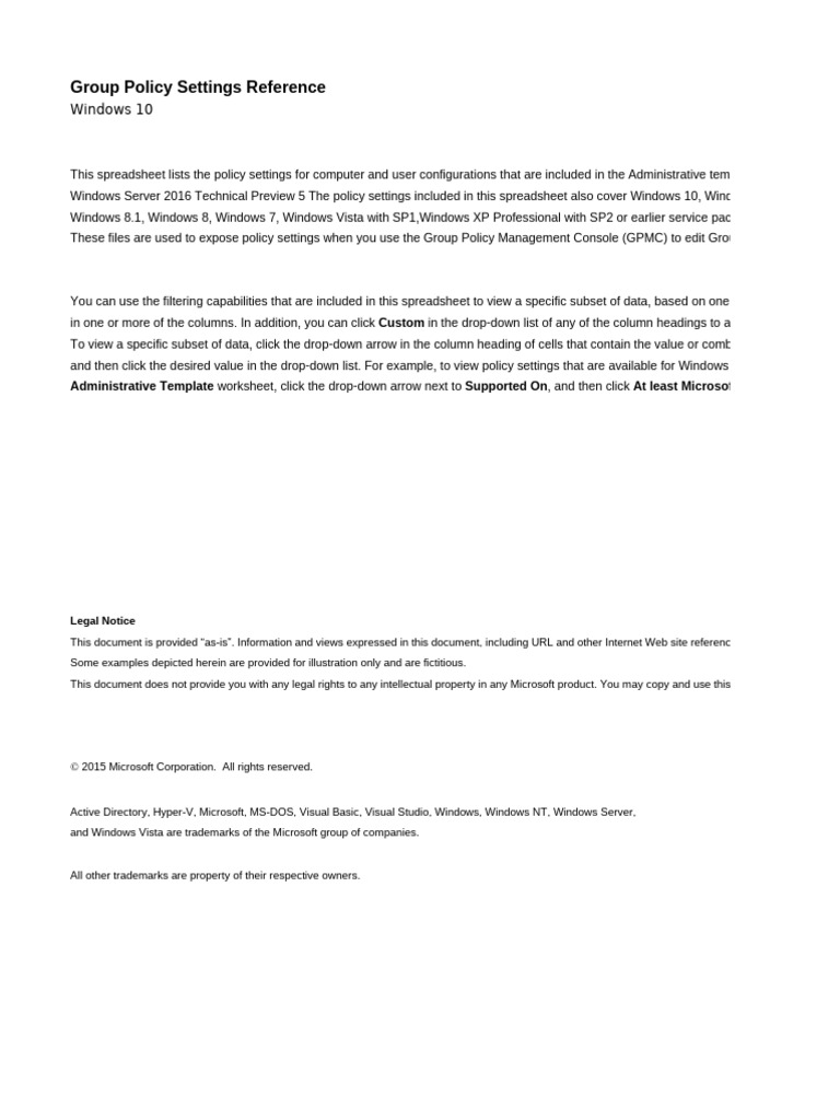 Windows Server 2016 TP5 Policy Settings Spreadsheet | PDF | Group Policy | Domain Name System