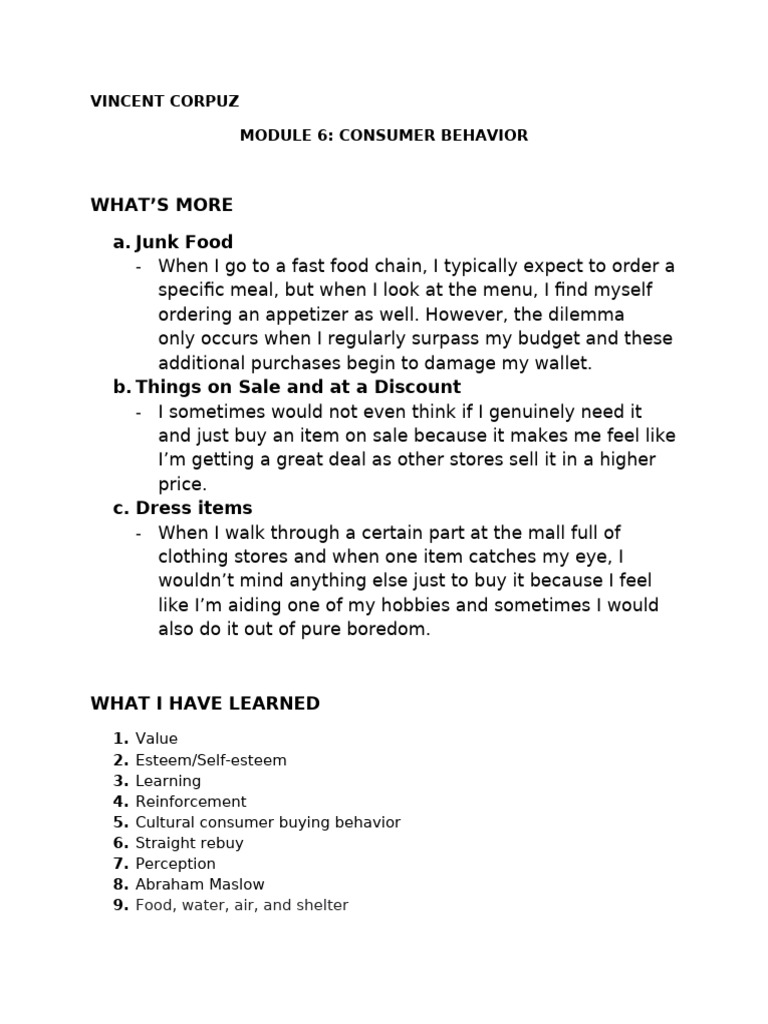 Marketing Module 6 Consumer Behavior | PDF | Consumer Behaviour | Self Concept