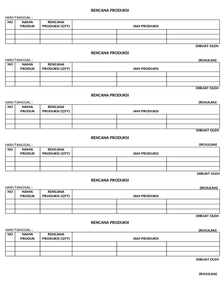 Form Rencana Produksi Harian | PDF