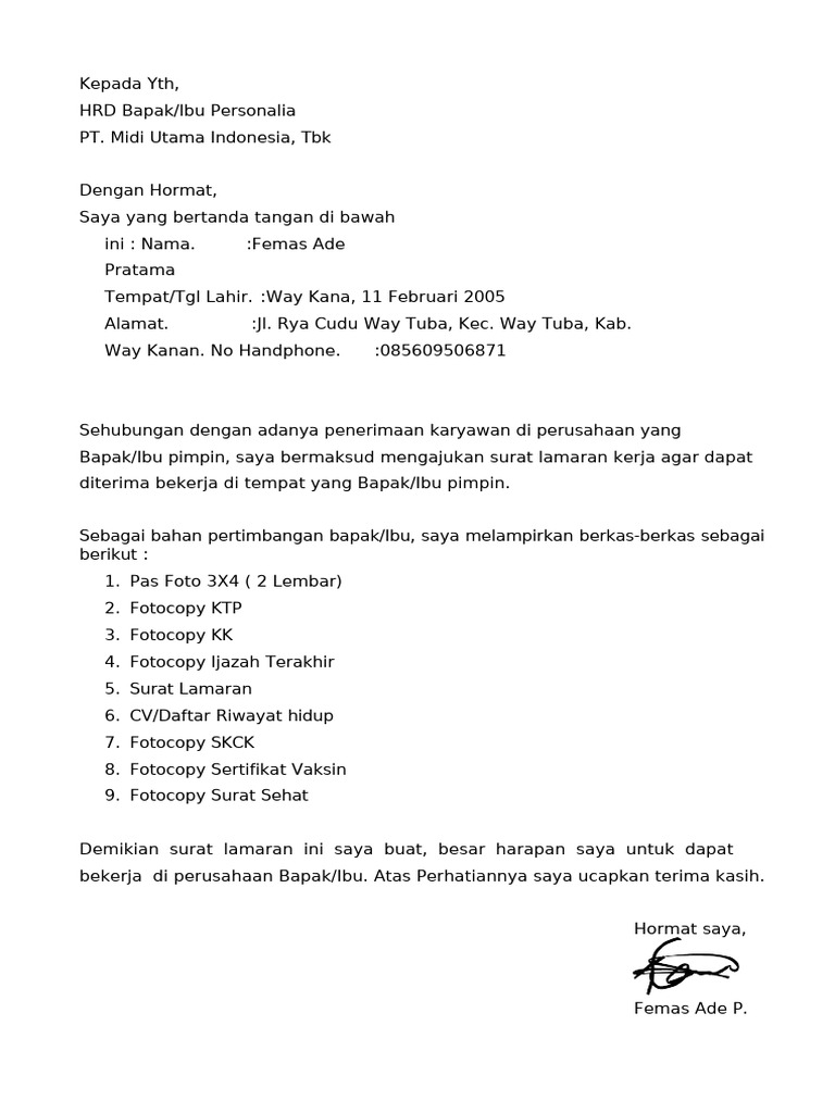 Surat Lamaran 2 Femas | PDF