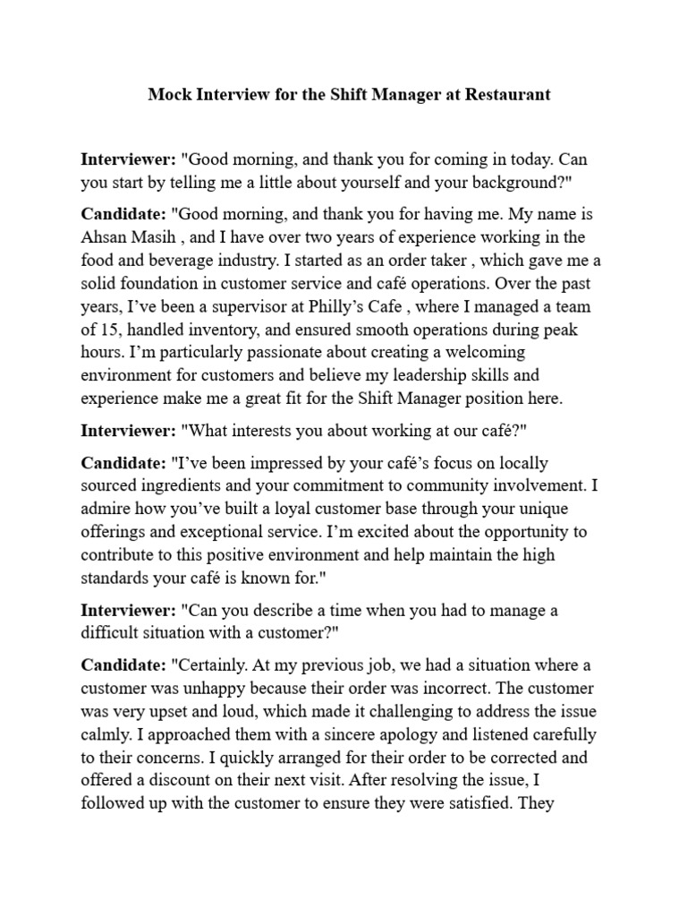 Shift Manager Interview Insights | PDF | Waiting Staff | Restaurants