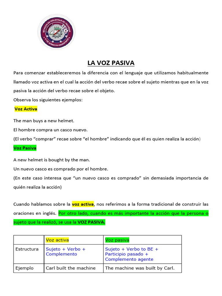 Guía de Voz Pasiva para Estudiantes | PDF | Verbo | Asunto (gramática)