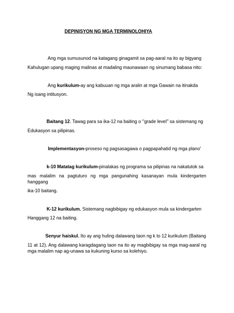 Depenisyon NG Mga Terminolohiya | PDF