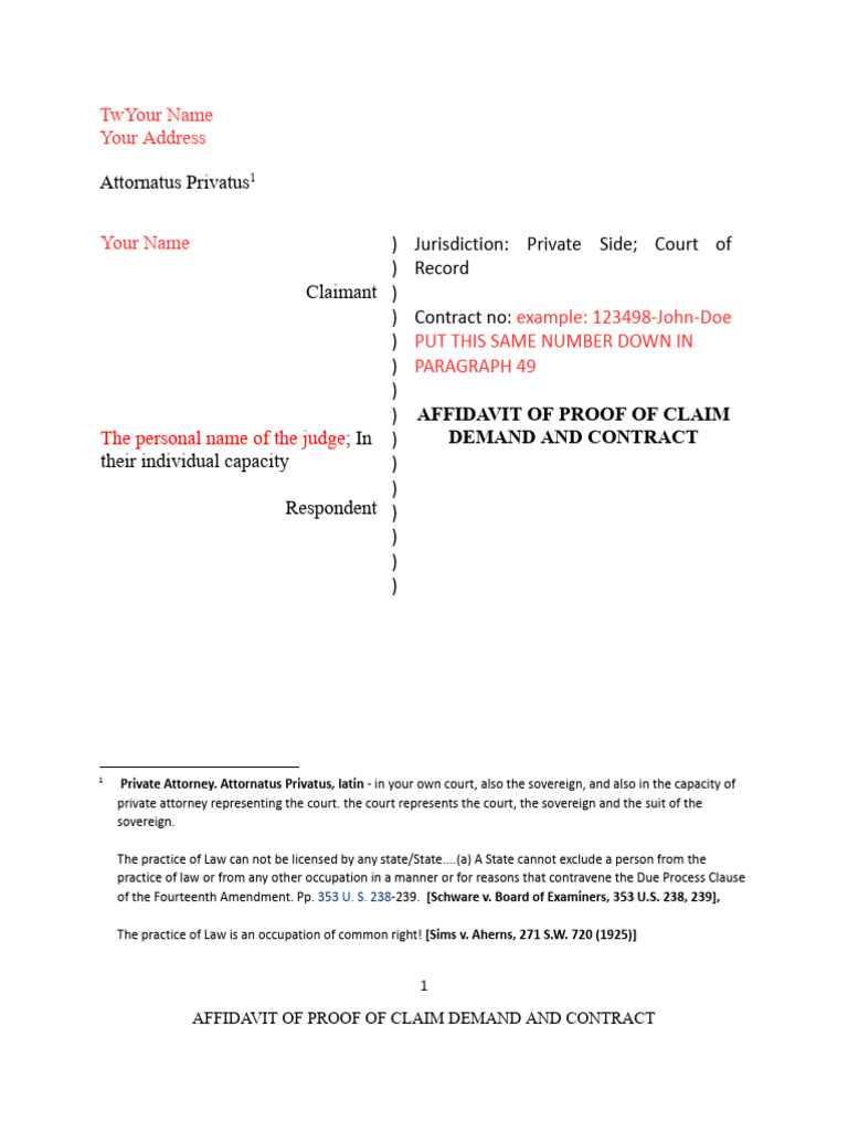 AFFIDAVIT OF PROOF OF CLAIM DEMAND AND CONTRACT JUDGE Termination | PDF | Legal Concepts ...