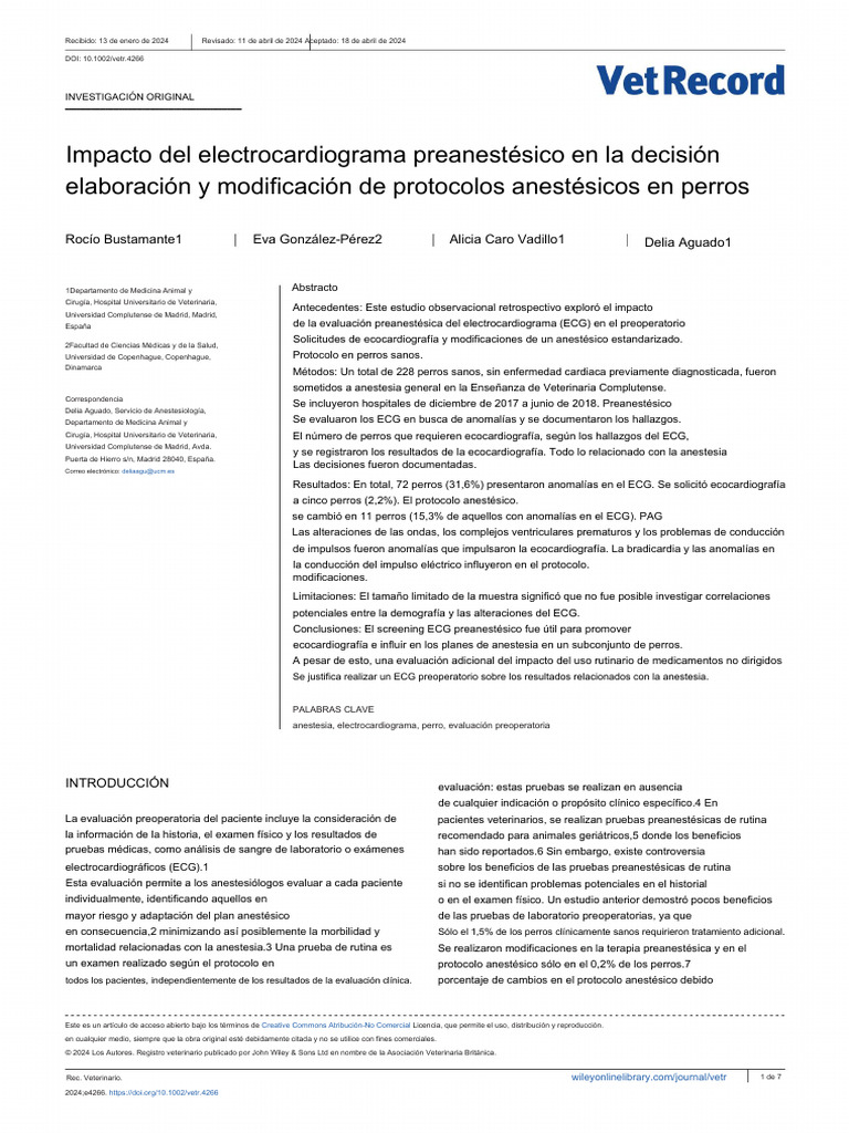 Protocolo Anestésico y ECG en Perros | PDF | Electrocardiografia ...