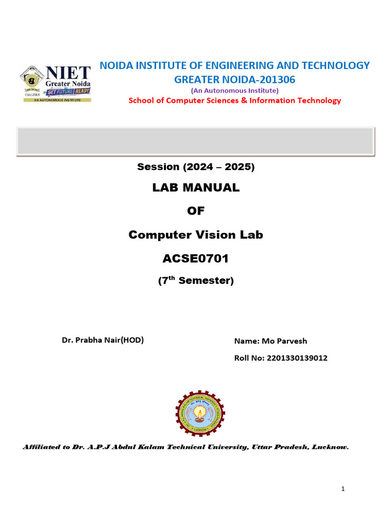 Computer Vision Lab Manual 2024-25 | PDF | Artificial Neural Network ...