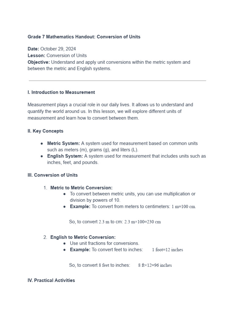 Handout - Conversion of Units | PDF