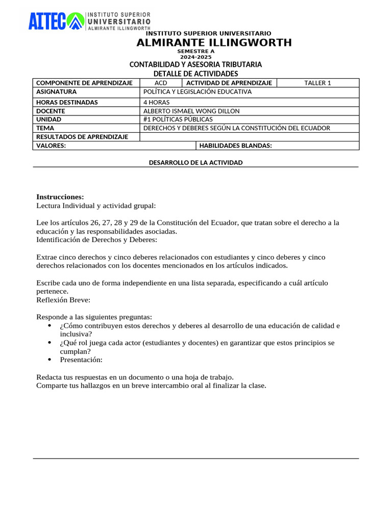 TALLER 1 Unidad 1 | PDF