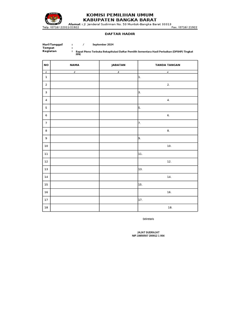 Daftar Hadir Ppk Dan Tamu Undangan Pleno Di Ppk | PDF