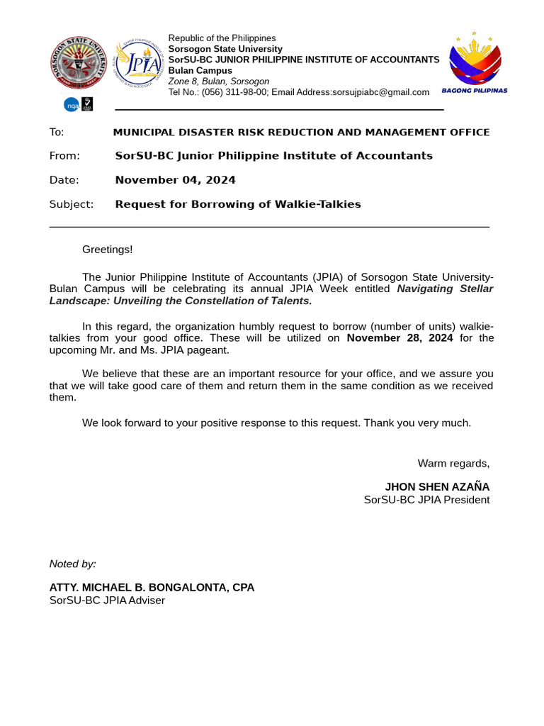 Request Letter For MDRRMO | PDF