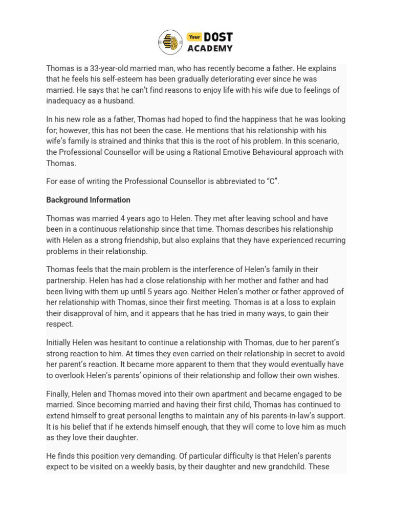 Case- REBT | PDF | Rational Emotive Behavior Therapy | Psychology