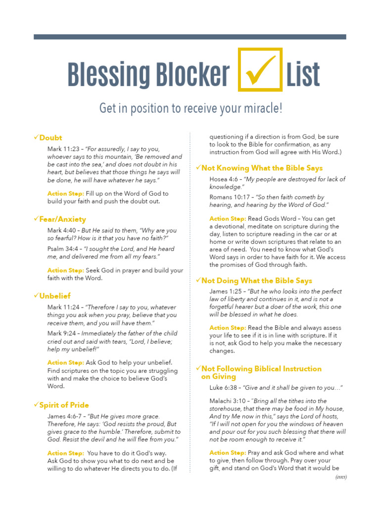 Blessing Blocker Checklist 22 | PDF | Jesus | Faith