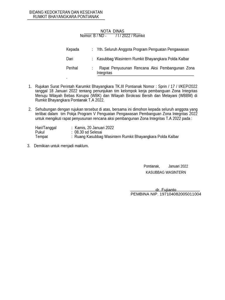 UNDANGAN RAPAT PENYUSUNAN RENCANA AKSI PENGUTAN PENGAWASAN | PDF