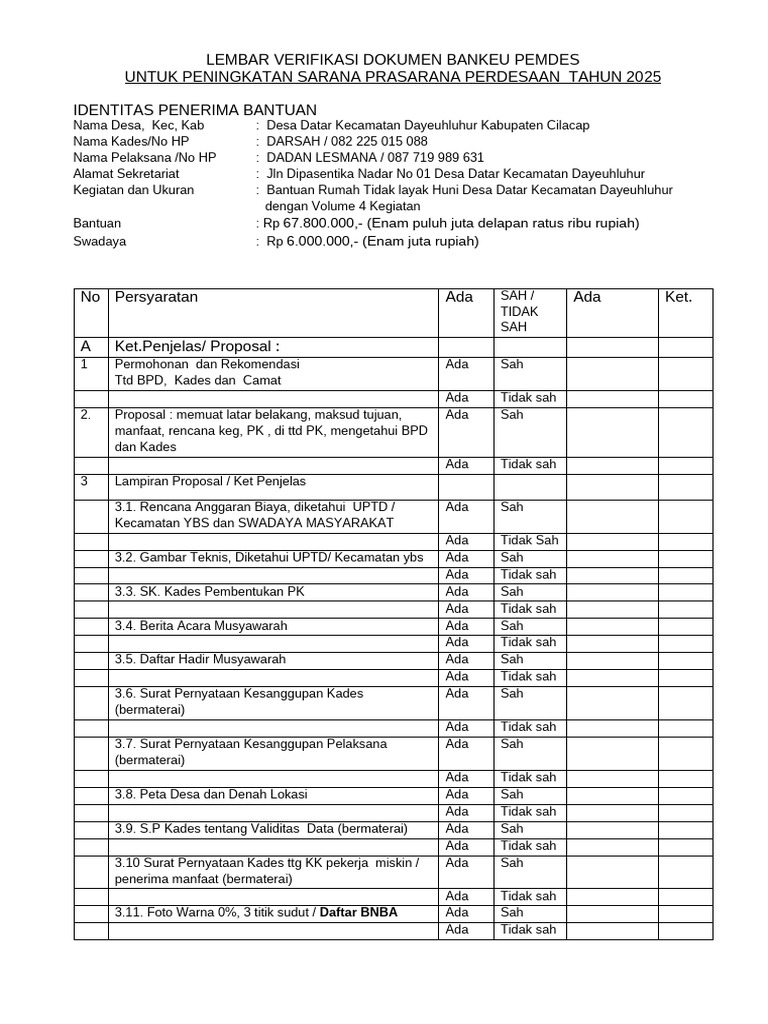 LEMBAR VERIFIKASI PROPOSAL Bansus 2024 | PDF