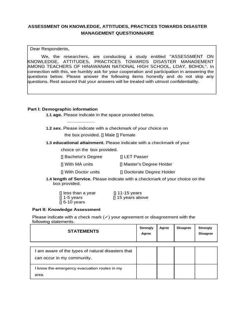 QUESTIONNAIRE | PDF | Emergency Management | Emergency