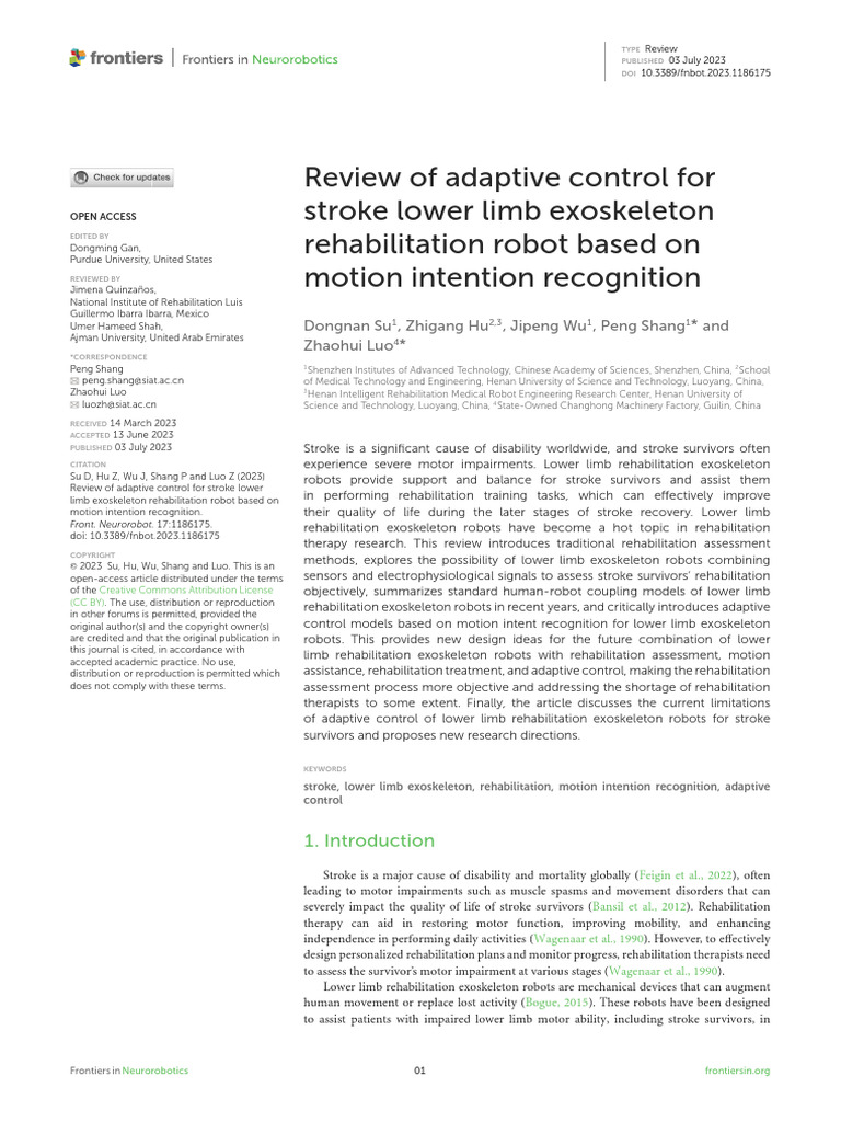 Review of adaptive control for stroke lower limb exoskeleton rehabilitation robot based on ...