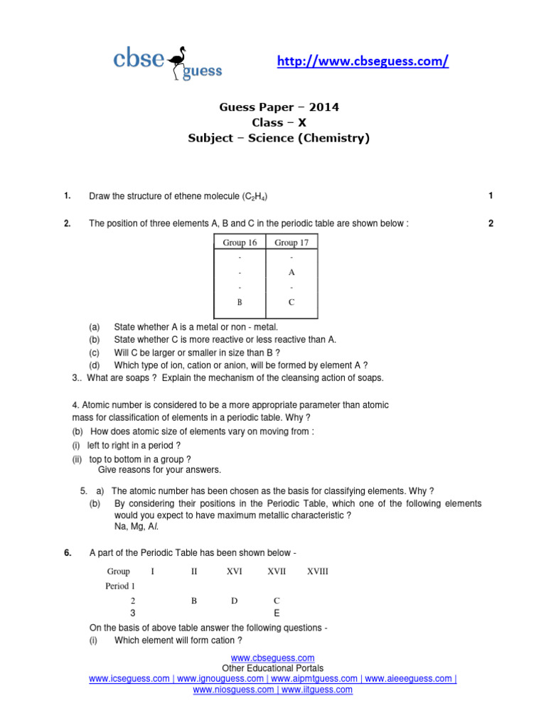 class 10 work sheet | PDF | Ion | Periodic Table