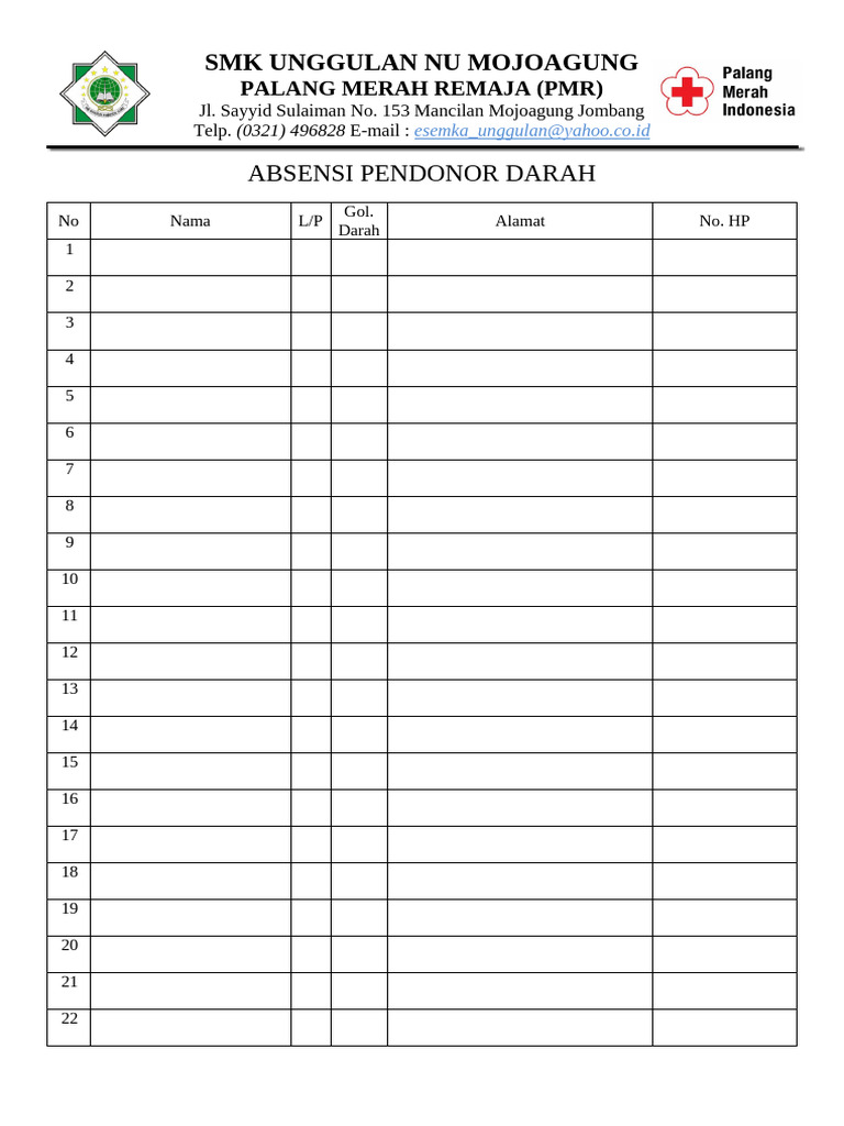 Absen Pendonor | PDF
