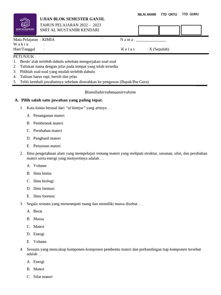 soal blok kimia | PDF
