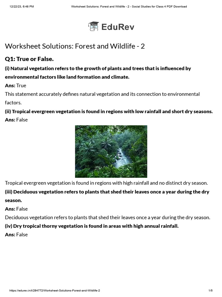 Forest and Wildlife Worksheet Solutions | PDF | Forests | Tropics
