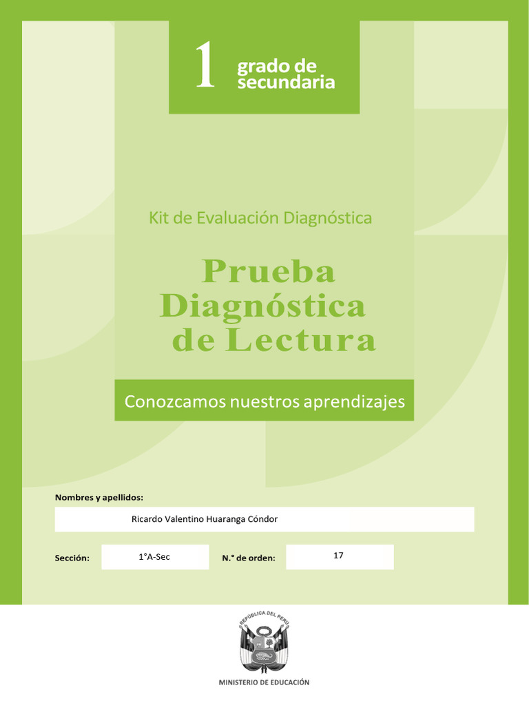 014957-ITEM 1-SEC 1-Prueba diagnóstica Lectura - 1er Grado Secundaria | PDF