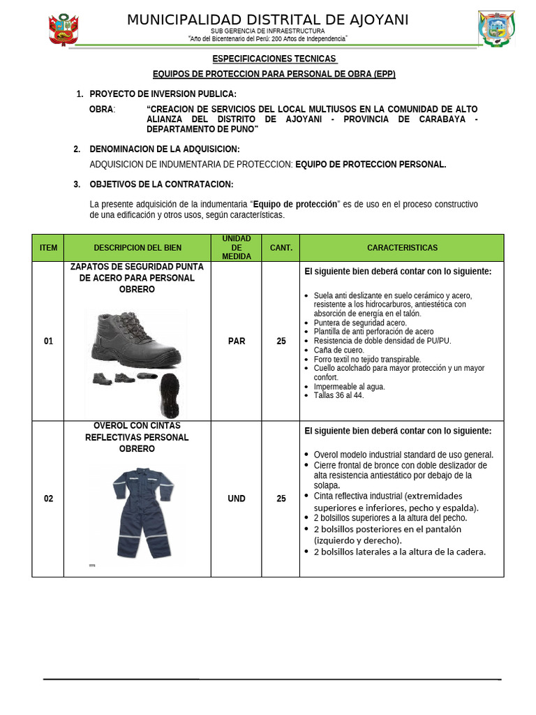 Req. 00244. - Especificaciones Tecnicas Indumentaria Epp | PDF | Materiales