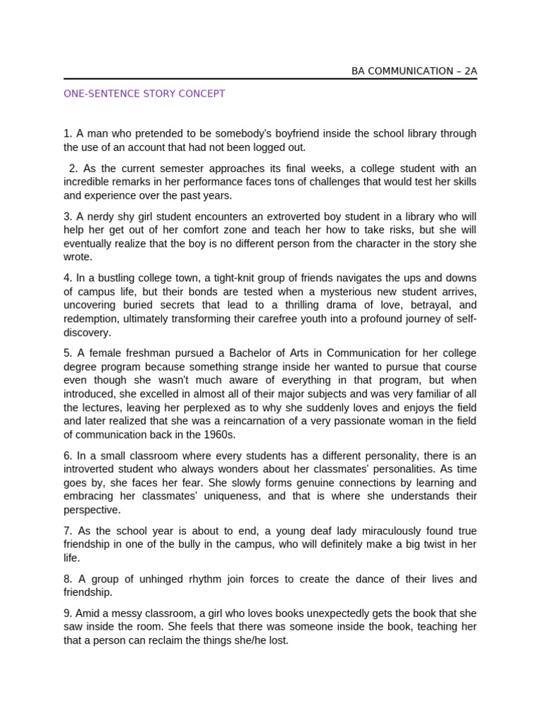 2A One-Sentence StoryConcept | PDF | Psychology