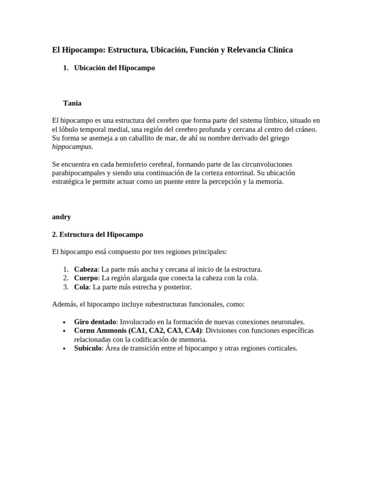 El Hipocampo Exposicion Pdf Hipocampo Las Emociones