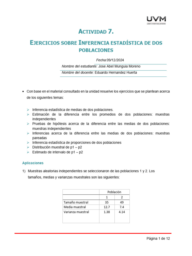 Actividad7 JAMM | PDF | Intervalo de confianza | Muestreo (Estadísticas)