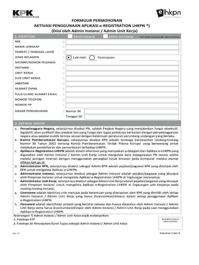 Formulir Permohonan Aktivasi Penggunaan E-Registration LAKI-LAKI | PDF