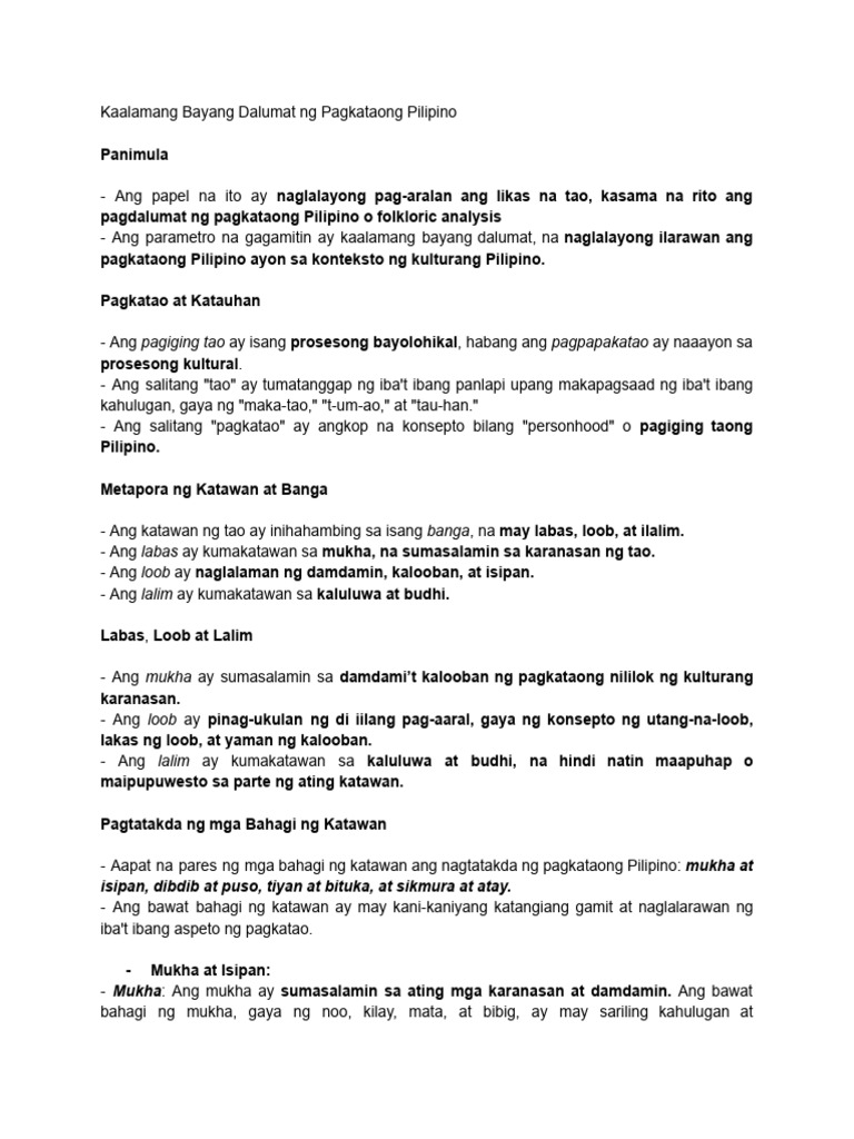 Pagiging Tao Pagpapakatao: Mukha at Isipan, Dibdib at Puso, Tiyan at ...