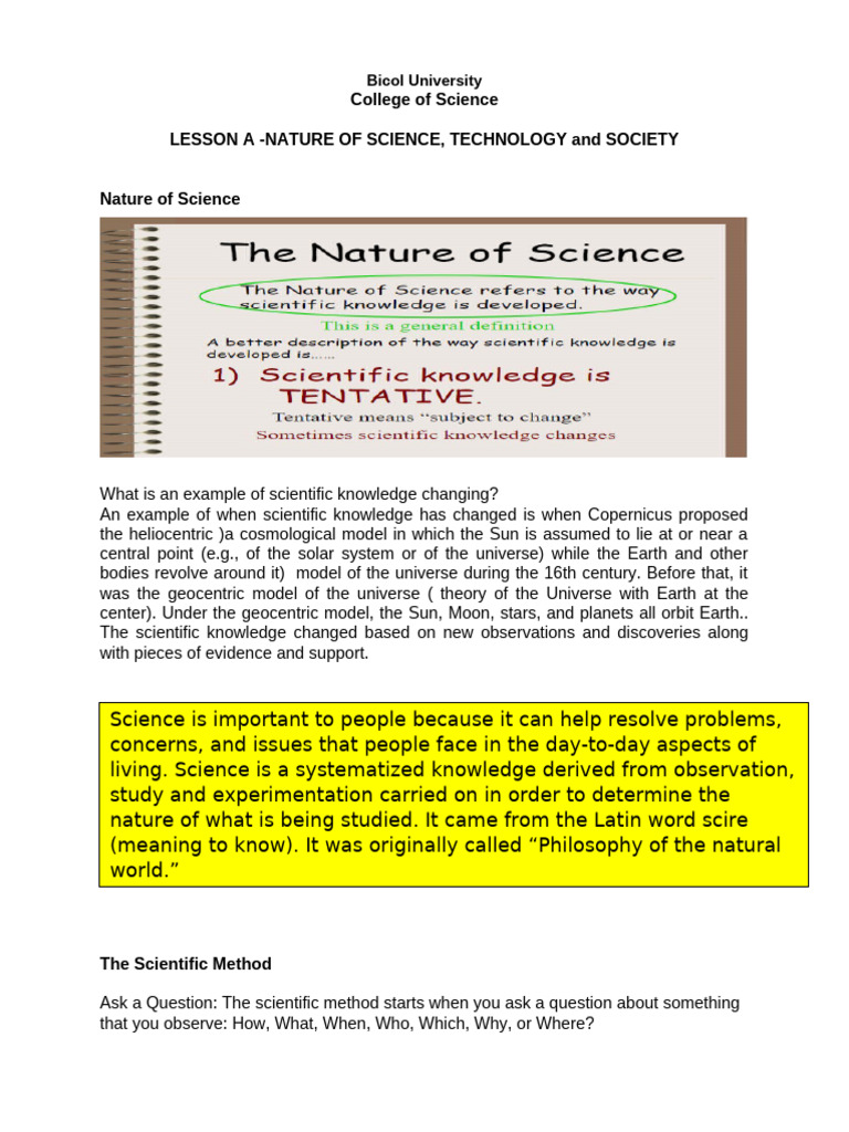 LEC TURE LESSON A - Nature of Science & Technology | PDF | Hypothesis | Agriculture