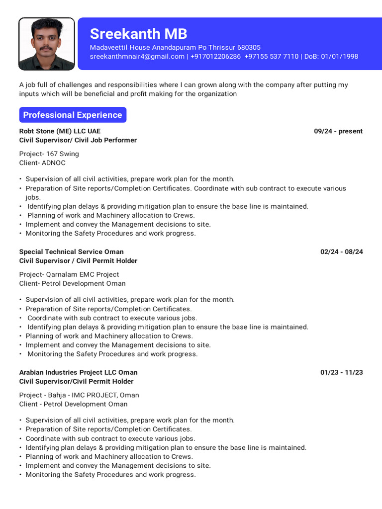Civil Supervisor Resume | PDF | Business