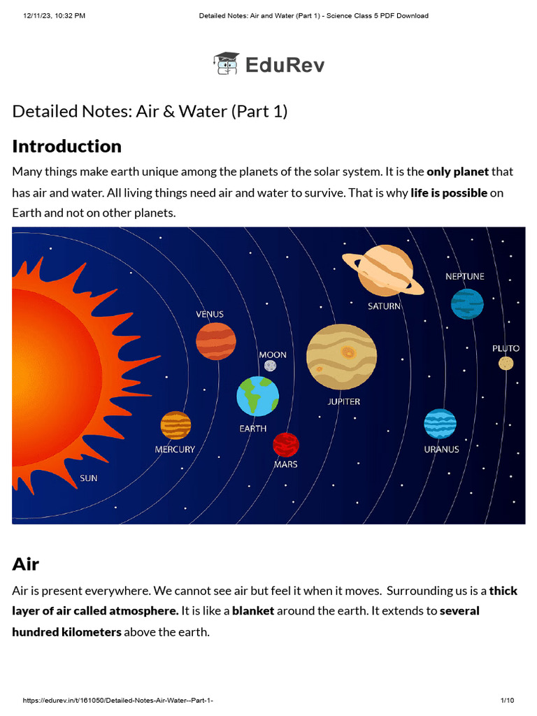 Air and Water: Class 5 Overview | PDF | Atmosphere Of Earth | Atmosphere