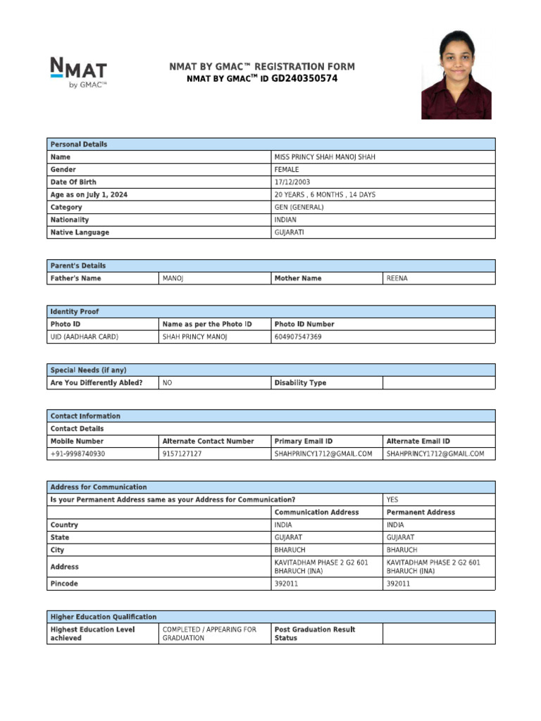 NMAT FORM - PDF 1 | PDF