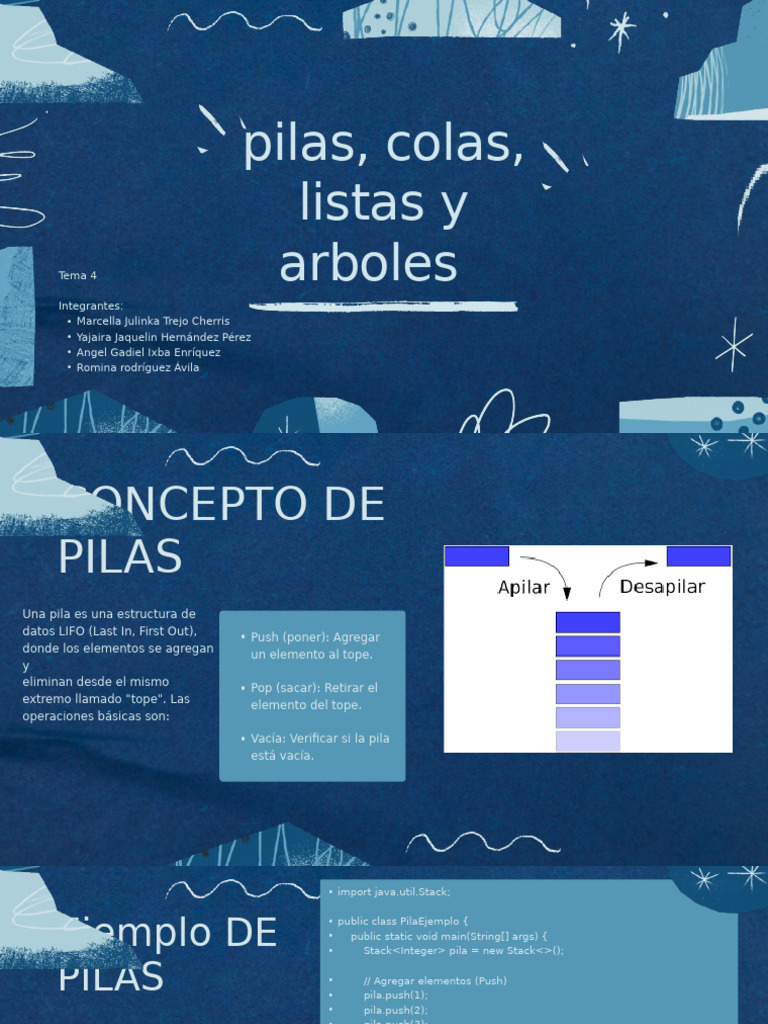 Estructuras de Datos: Pilas, Colas, Listas y Árboles | PDF | Cola (tipo de datos abstractos ...