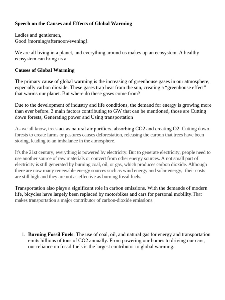 Causes and Effects of Global Warming | PDF | Climate Change | Natural Gas