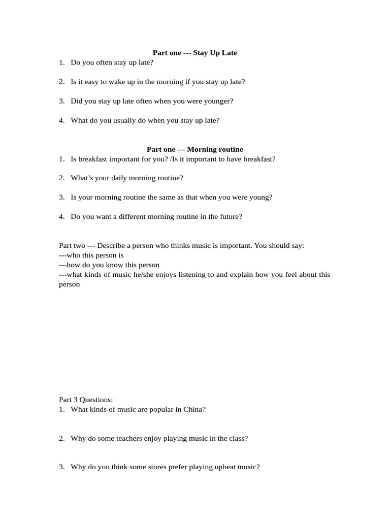 IELTS Speaking Part 2&3 Music | PDF