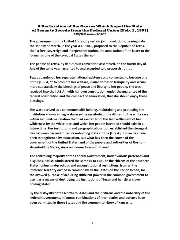 Reading 2 1861 Texas Secession Ed CM | PDF | Abolitionism | Federal ...