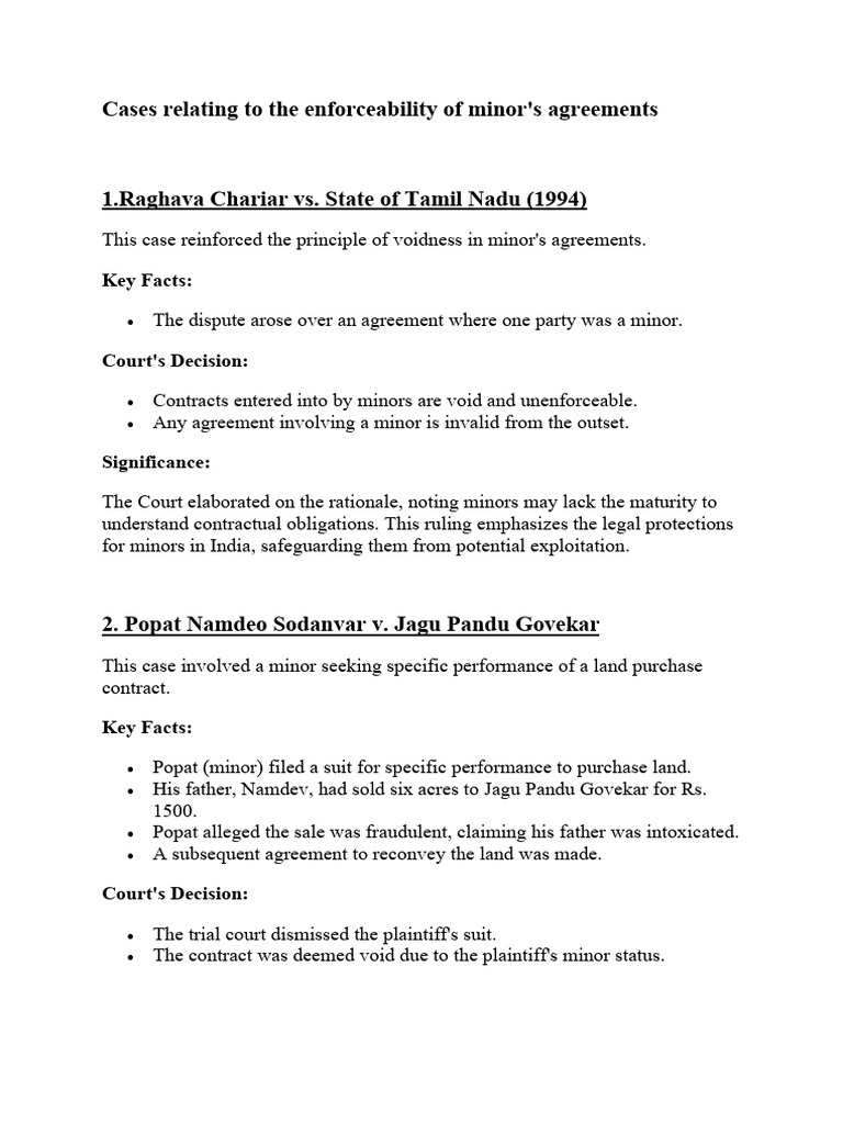Cases Relating To The Enforceability of Minor (2068) | PDF | Lawsuit | Private Law