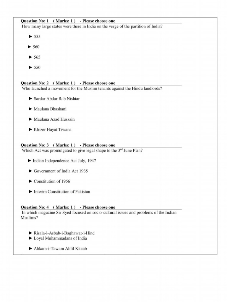 PAK301 2008 Objective Type Past Papers | PDF