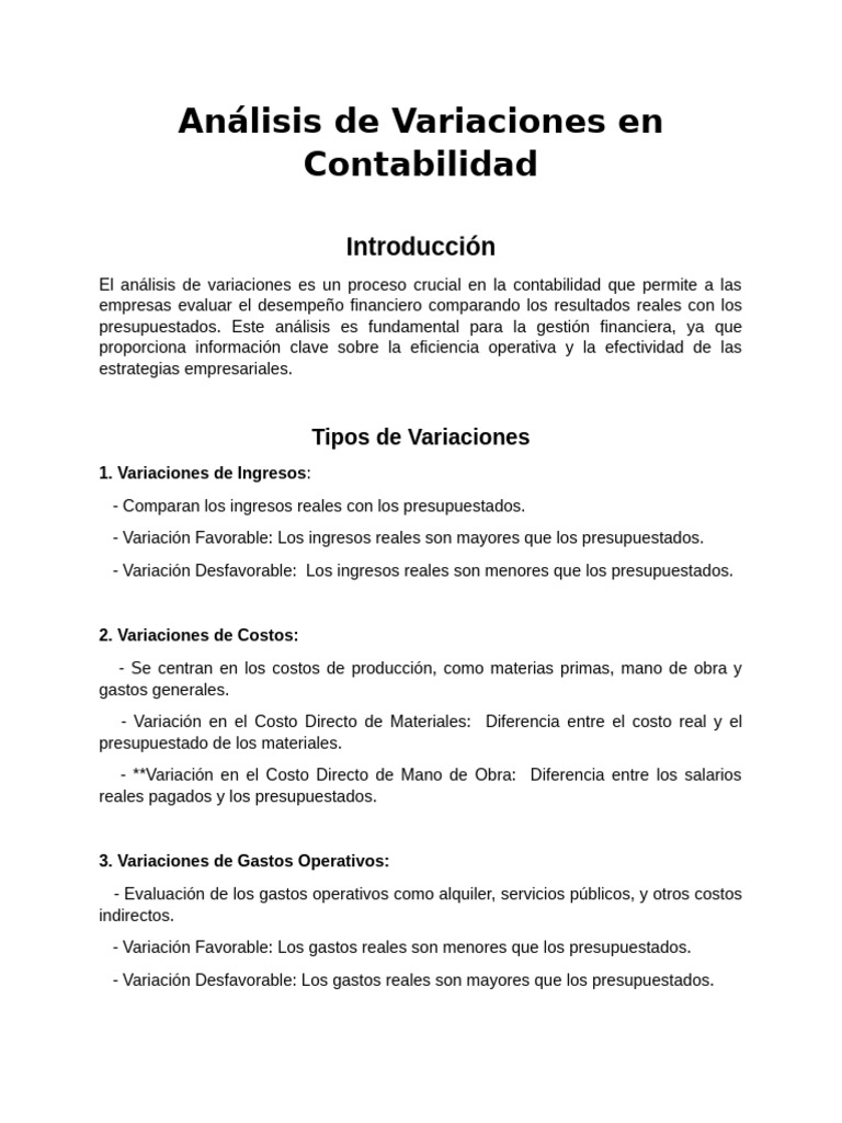 Análisis de Variaciones en Contabilidad | PDF | Business | Ciencias económicas