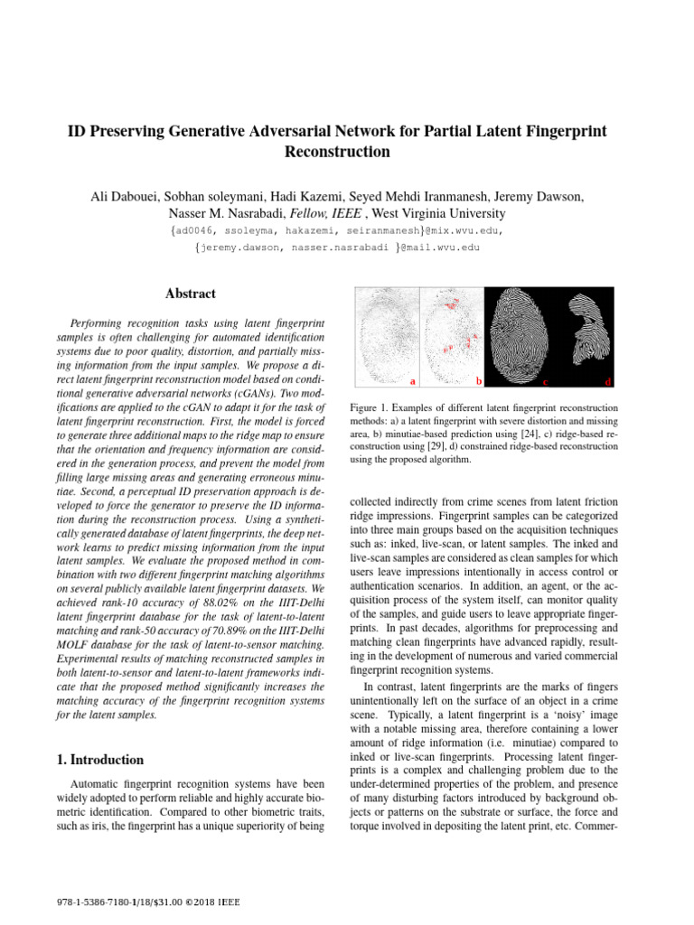 SEARCH 8 ID Preserving Generative Adversarial Network For Partial Latent Fingerprint ...