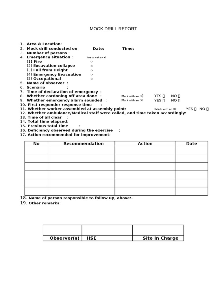 Mock Drill Report Template | PDF