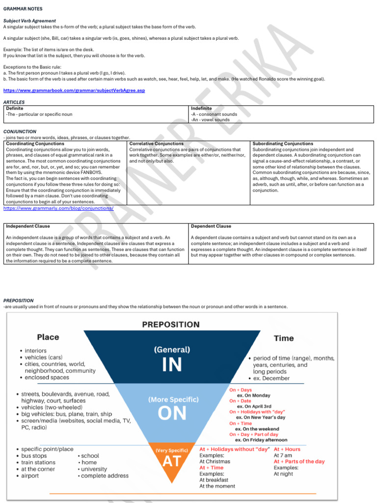 GRAMMAR-NOTES | PDF | Perfect (Grammar) | Noun