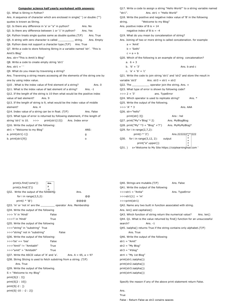 X TH Strings Worksheets With Answers | PDF | String (Computer Science) | Letter Case
