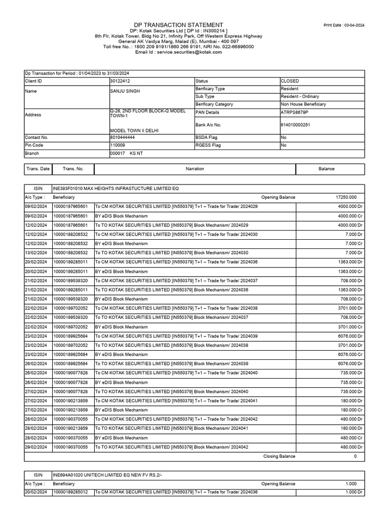 DP Transaction - ZXQ8C - 2023-2024 | PDF