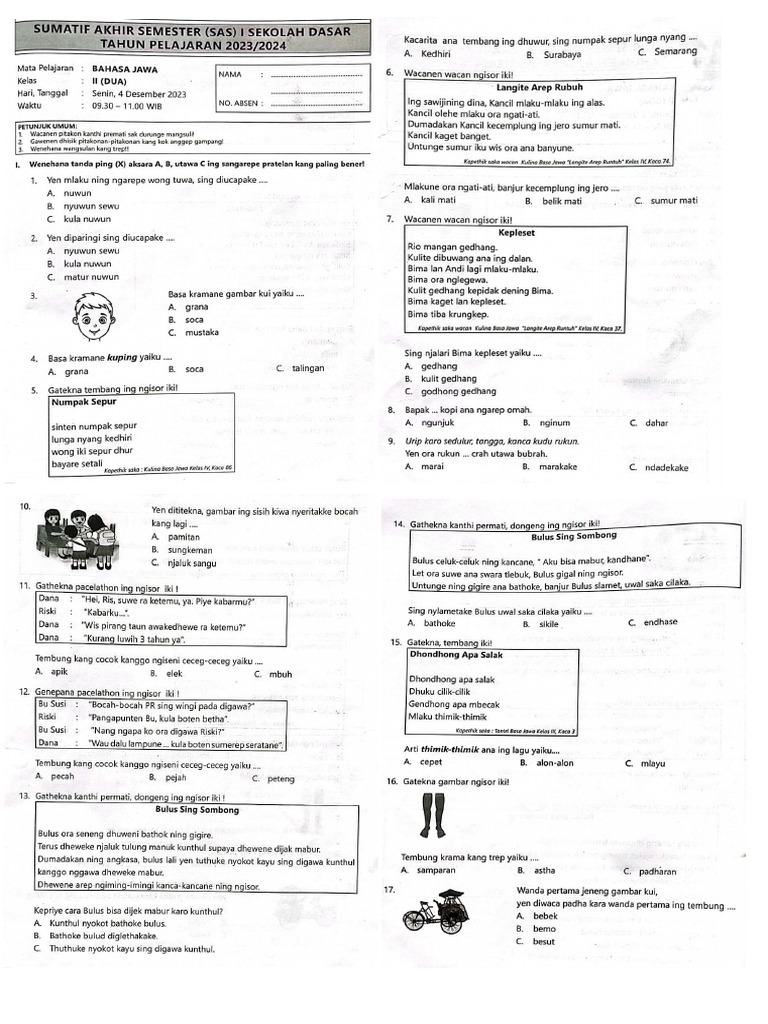 Soal B Jawa Kelas 2 Semester 1 | PDF